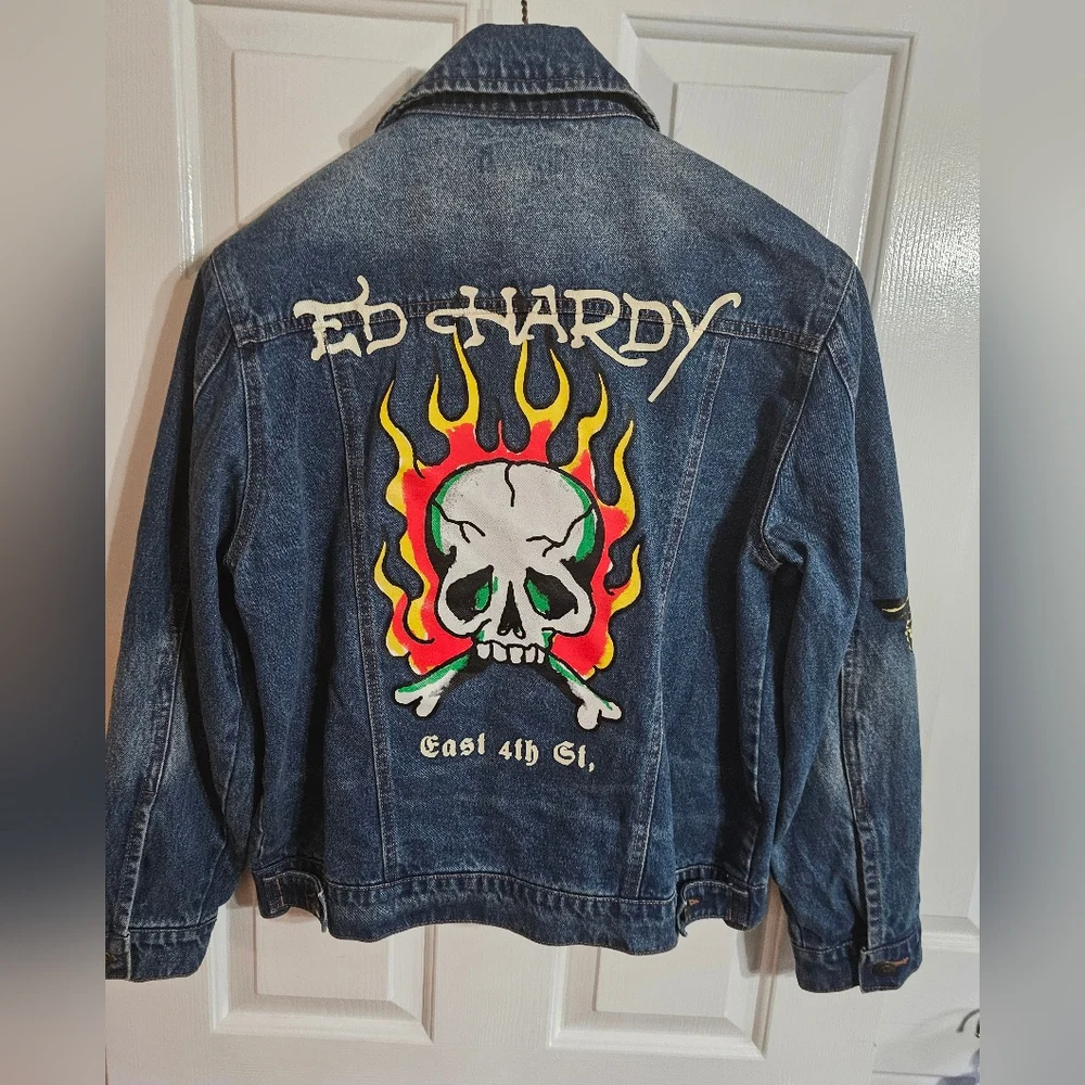 Ed Hardy | Jackets & Coats | Ed Hardy Unisex M Denim Trucker Jacket ...